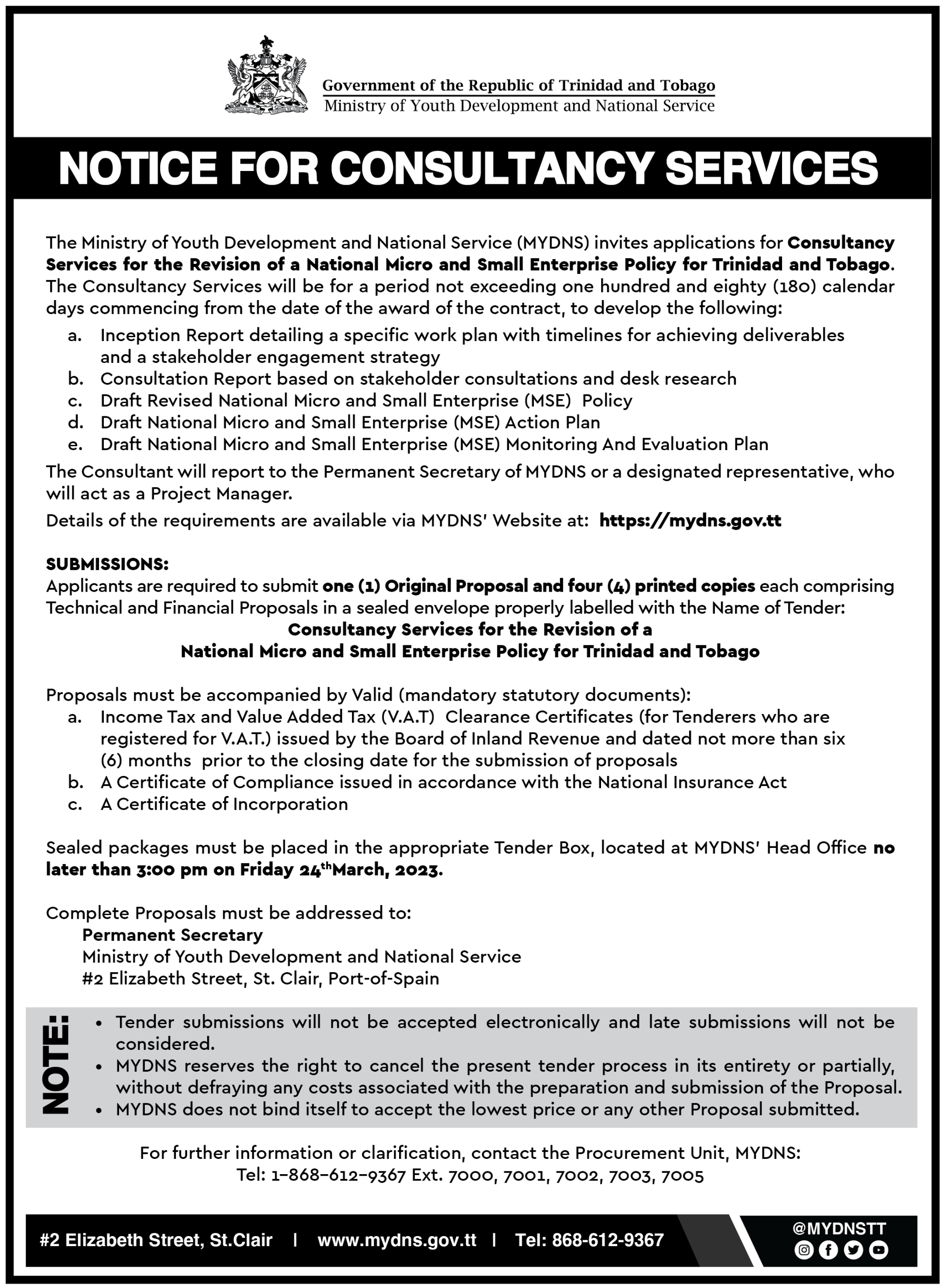 Notice for MSE Consultancy Services – MSYA