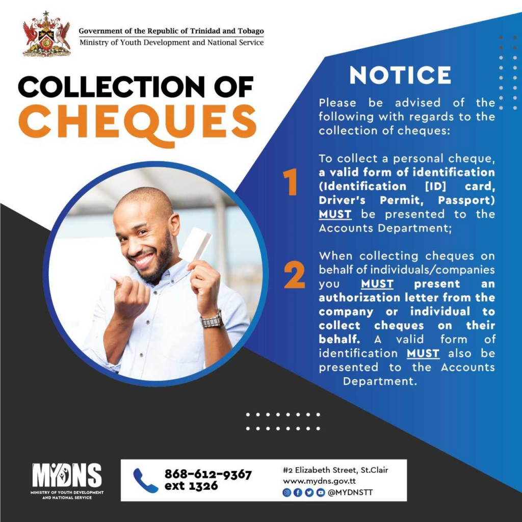 Accounts Notice – Collection of cheques – MSYA