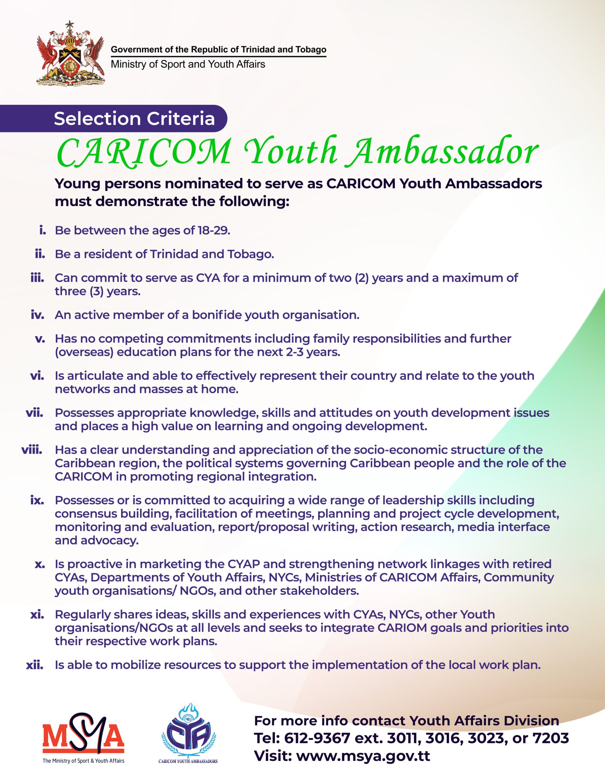 Caricom Youth Ambassador – MSYA